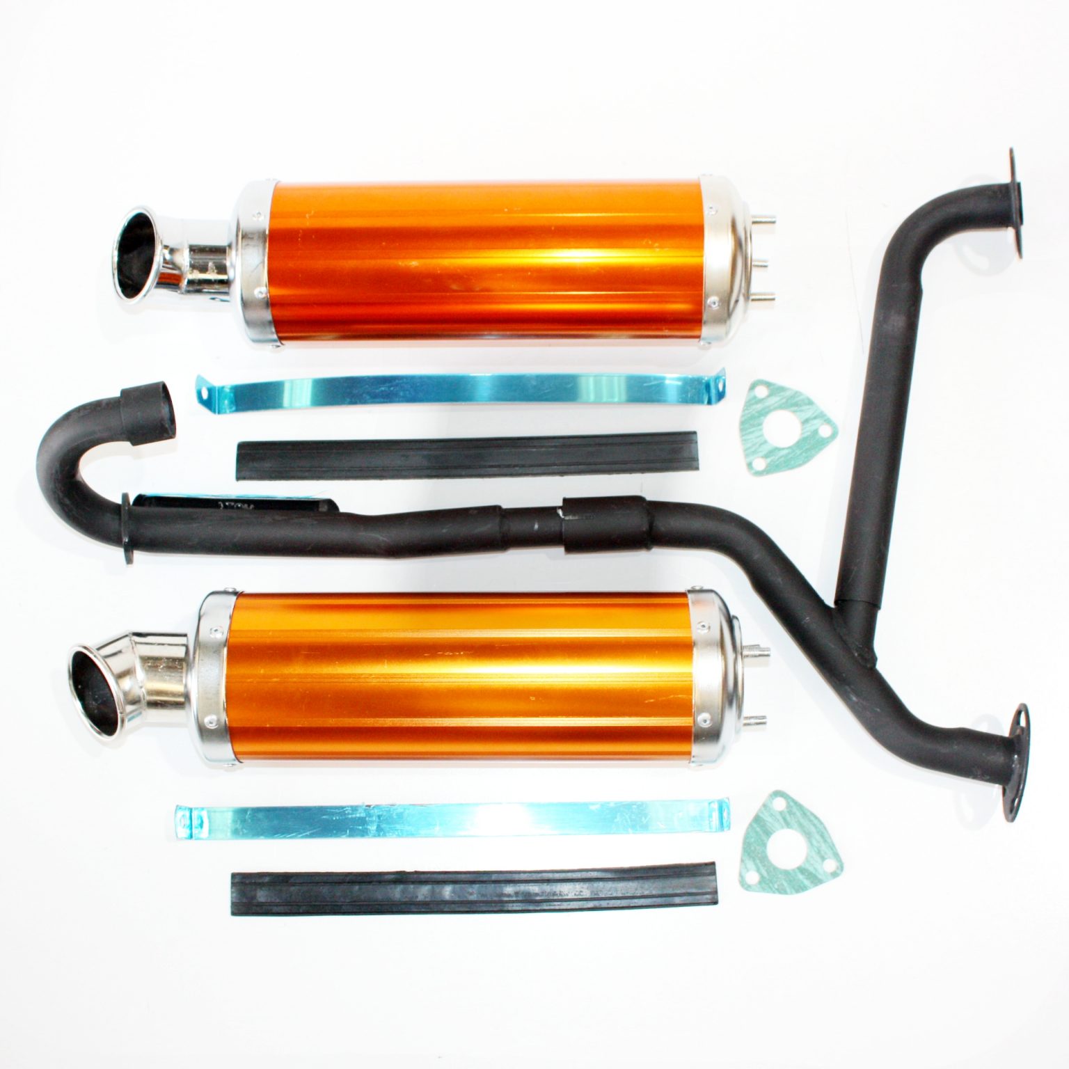 Twin Exhaust Pipe+ Alloy Mufflers 200 250cc Hummer Style Farm Quad Dirt ...