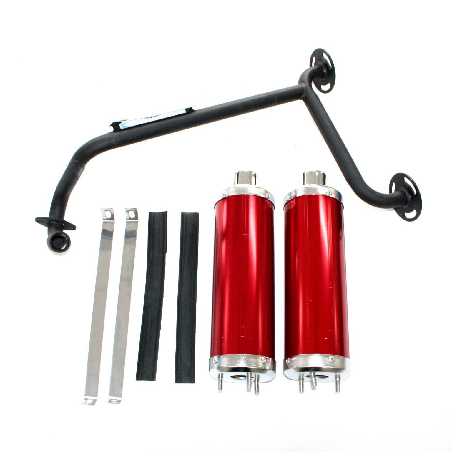 Twin Exhaust Pipe + RED Alloy Mufflers 110cc Dinosaur Style Quad Dirt ...