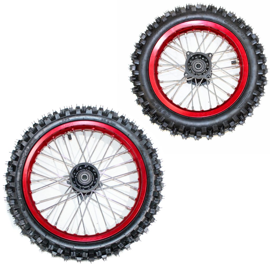 RED 12mm 14 Inch Front + 15mm 12 inch Rear Wheel Rim Tyre Tire PIT PRO ...
