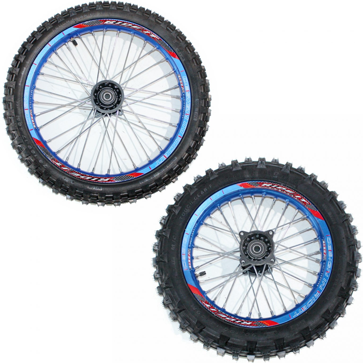 BLUE 15mm 17 Inch Front 14 inch Alloy Rear Wheel Rim Tyre Tire PIT Dirt ...