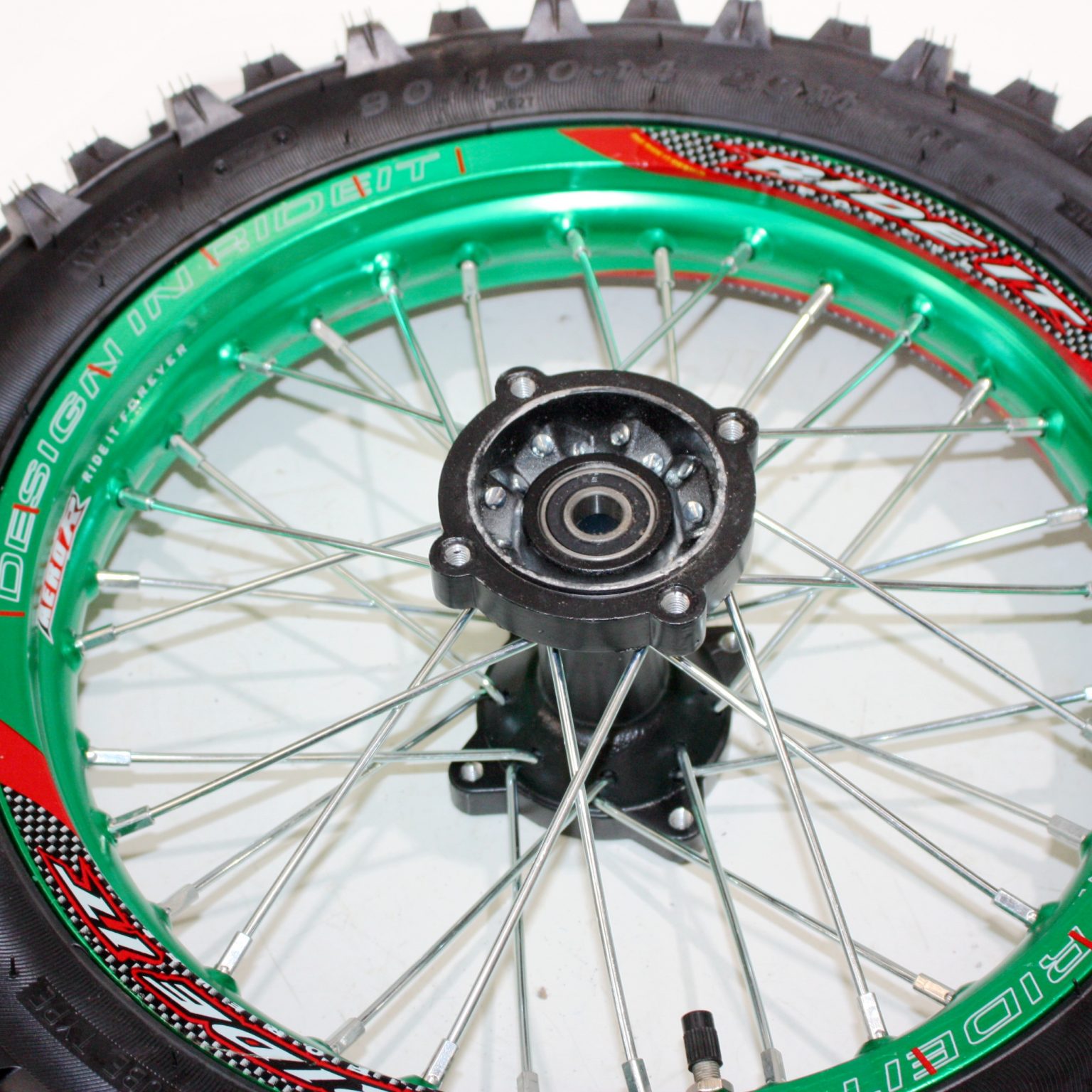GREEN 15mm 17 Inch Front 14 inch Alloy Rear Wheel Rim Tyre Tire PIT ...